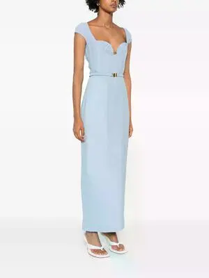 ROWEN ROSE Belted Cap-sleeve Maxi Dress - Blue