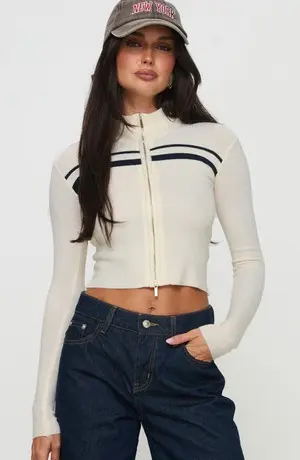 Princess Polly Striped Zip-up Sweater