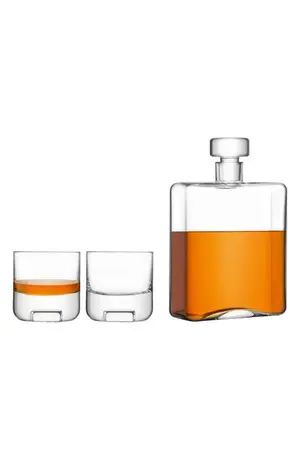 LSA Cask Whiskey Decanter & Set Of 2 Glass Tumblers - Clear