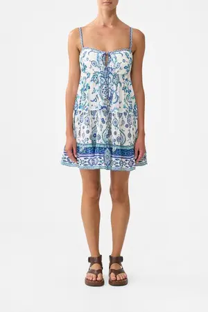Camilla Gathered Bust Tiered Mini Dress In Exclusive Print