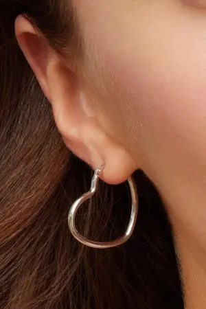 ORADINA Sterling Heart Hoop Earrings - Silver