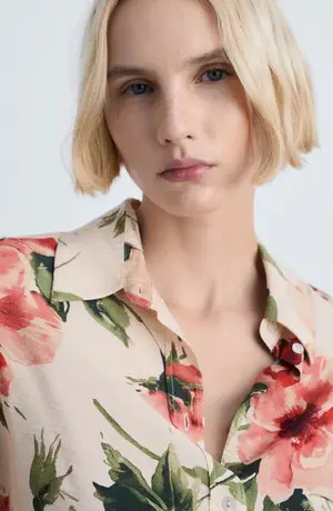 Mango Floral Flowy Button-up Shirt
