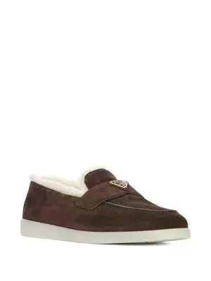 Prada Suede Logo Detail Loafers - Brown