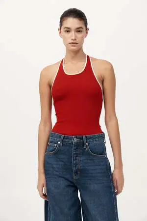 ST. AGNI Fine Line Halter Top - Red