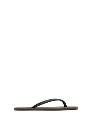 ST. AGNI Thong Detail Leather Slides - Coffee
