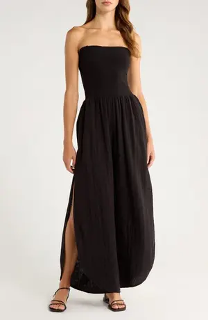 Elan Smocked Strapless Jumpsuit - Black