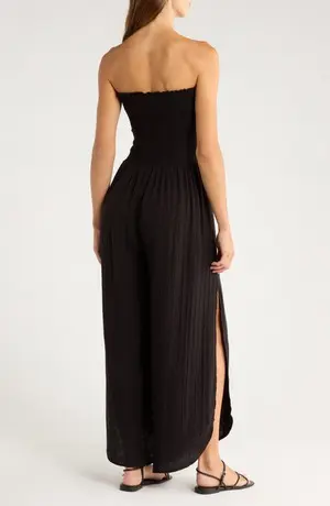 Elan Smocked Strapless Jumpsuit - Black