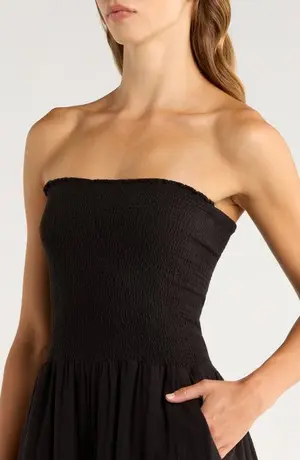Elan Smocked Strapless Jumpsuit - Black
