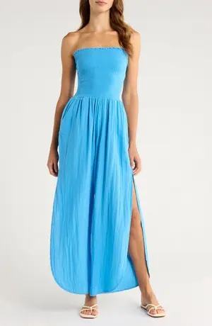 Elan Smocked Strapless Jumpsuit - Sky Blue
