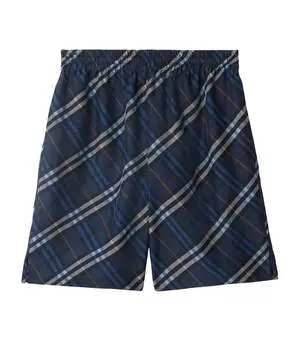 Burberry Silk Poplin Check Shorts - Navy