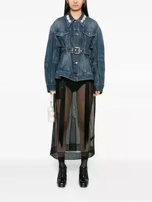 Simone Rocha Pearl-embellished Belted Denim Jacket