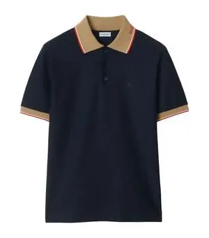 Burberry Piqué Cotton Logo Collar Polo Shirt - Navy