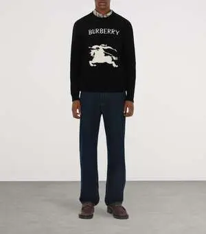 Burberry Wool-cashmere Equestrian Knight Jacquard Knit Crewneck Sweater - Black