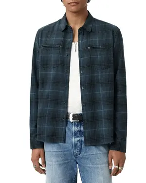 John Varvatos Dario Brushed Plaid Shirt - Titanium Blue