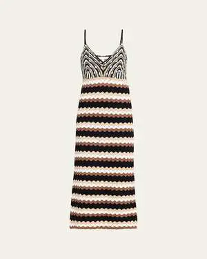 RAMY BROOK Harlow Crochet Knit Midi Dress - Black Geo Crochet