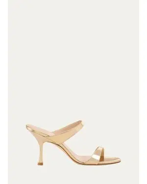 STUART WEITZMAN Nudist Metallic Leather Slide Sandals - Platino