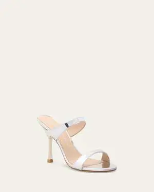 STUART WEITZMAN Nudist Metallic Leather Slide Sandals - Silver