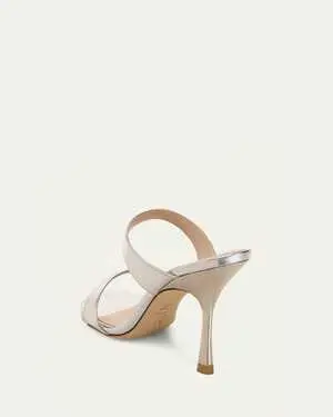 STUART WEITZMAN Nudist Metallic Leather Slide Sandals - Silver