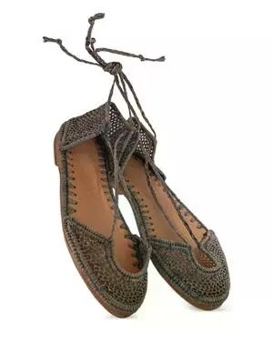 SLO_HAND_MADE Woven Raffia Flat Pumps - Grey