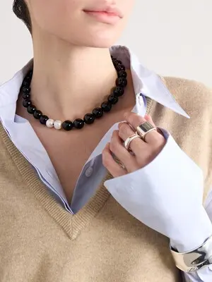 Completedworks Recycled Silver, Onyx, And Pearl Necklace