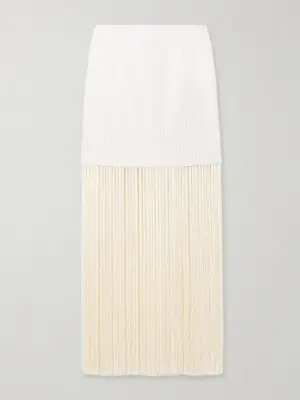 ANDRES OTALORA Aurora Stutil Fringed Embroidered Maxi Skirt - Neutrals