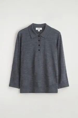 Cos Merino Wool Polo Sweater - Gray
