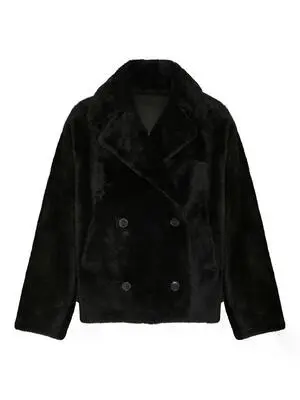 YVES SALOMON Double-breasted Shearling Jacket - Black