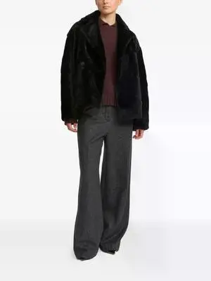 YVES SALOMON Double-breasted Shearling Jacket - Black