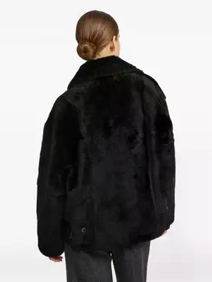 YVES SALOMON Double-breasted Shearling Jacket - Black