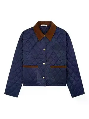 SPORTY & RICH Quilted Corduroy-collar Puffer Jacket - Blue