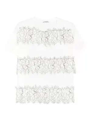 PARLOR Lace-banded Cotton T-shirt - White