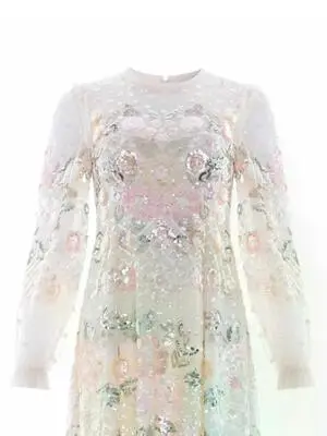 NEEDLE & THREAD Rosalie Sequin-embellished Long-sleeve Dress - Neutrals