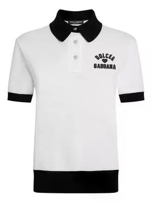 Dolce & Gabbana Logo-embroidered Cotton Polo Top - White