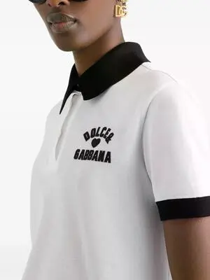 Dolce & Gabbana Logo-embroidered Cotton Polo Top - White