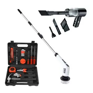 PURSONIC Handy Solutions 16-piece Tool Kit + Cordless Power Scrubber + 2-in-1 Mini Wireless Vacuum & Air Duster Bundle - Black