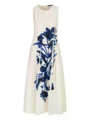 High Floral-print Pleated A-line Dress
