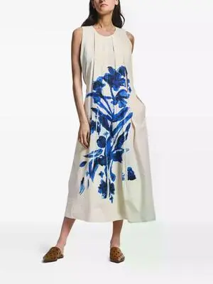 High Floral-print Pleated A-line Dress