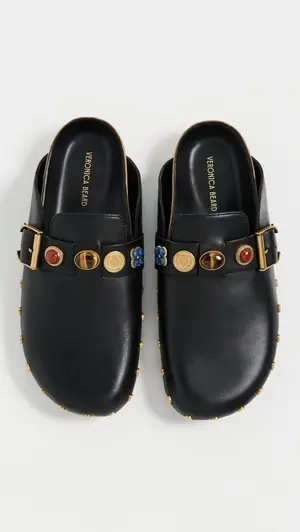 Veronica Beard Fern Black Leather Studded Mule Clogs Embellished Charms 8 cb6a02a9-cac3-4448-a647-  main image 2
