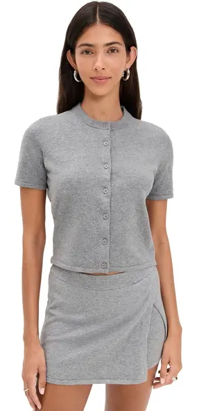 LE BOP Short Sleeve Cardigan - Heather Grey