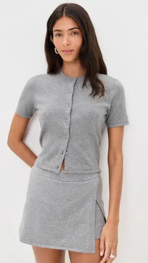 LE BOP Short Sleeve Cardigan - Heather Grey