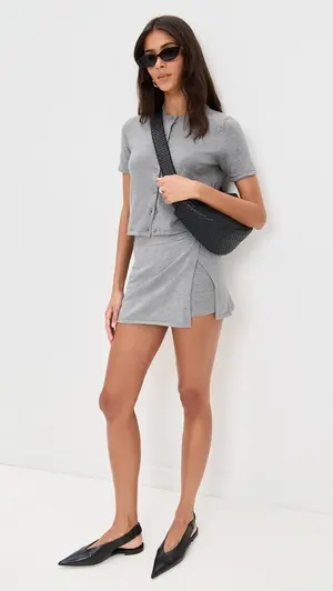 LE BOP Short Sleeve Cardigan - Heather Grey