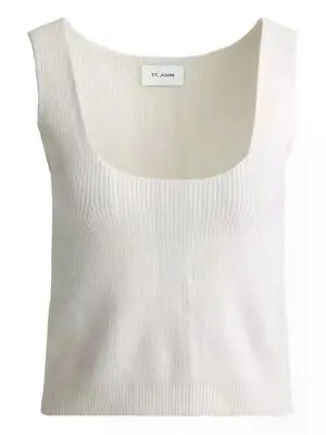 St. John Ribbed Knit Scoop-neck Tank Top - White