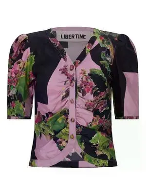 Libertine Floral-Print Puff-Sleeve Blouse Pink