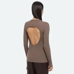 Helmut Lang Open-back Ribbed Top - Light Brown Melange