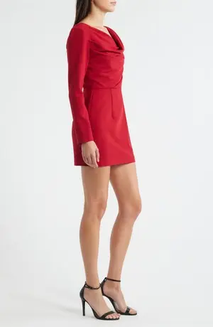Black Halo Asymmetric Neck Long Sleeve Minidress