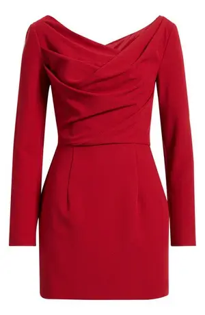 Black Halo Asymmetric Neck Long Sleeve Minidress