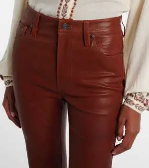 FRAME Reboot Crop Leather Bootcut Pants - Brown