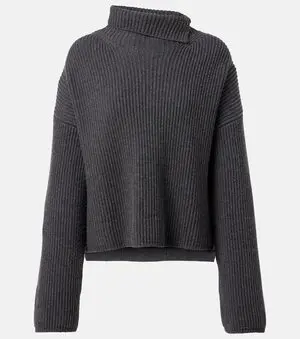 JOSEPH Ribbed-Knit Wool-Blend Turtleneck Sweater Grey