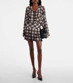 Norma Kamali Checked Pleated Miniskirt