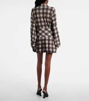 Norma Kamali Checked Pleated Miniskirt